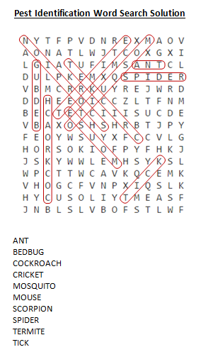 Word Search and Solution Page-Pest Identification Pesticide